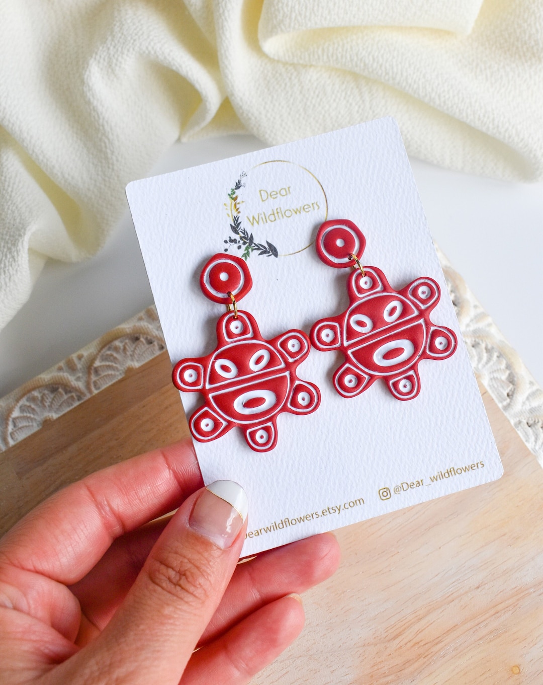 Puerto Rico Sol Taino Earring, Puerto Rico Jewelry, Unique Boho Drop Earring, Terrazo Red Clay ...