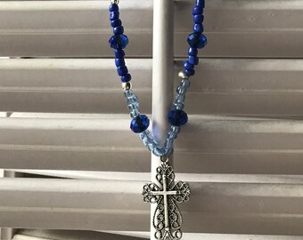 Blue cross necklace | Etsy