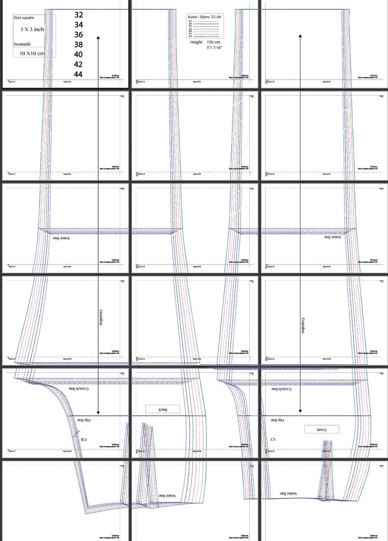 Basic Trouser Block|different Heights|156 Cm/5'1 7/16''|13 Sizes 32-56|PDF Pattern|instant ...