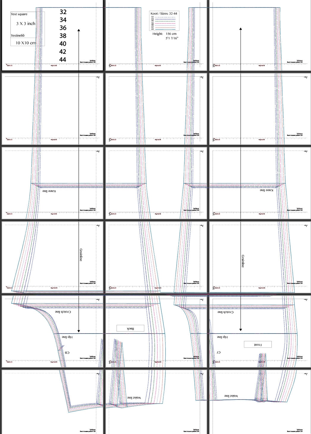 Basic Trouser Block|different Heights|156 Cm/5'1 7/16''|13 Sizes 32-56 ...