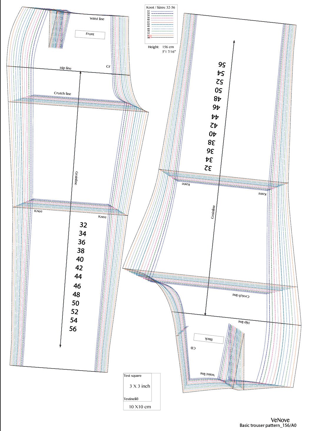 Basic Trouser Block|different Heights|156 Cm/5'1 7/16''|13 Sizes 32-56|PDF Pattern|instant ...