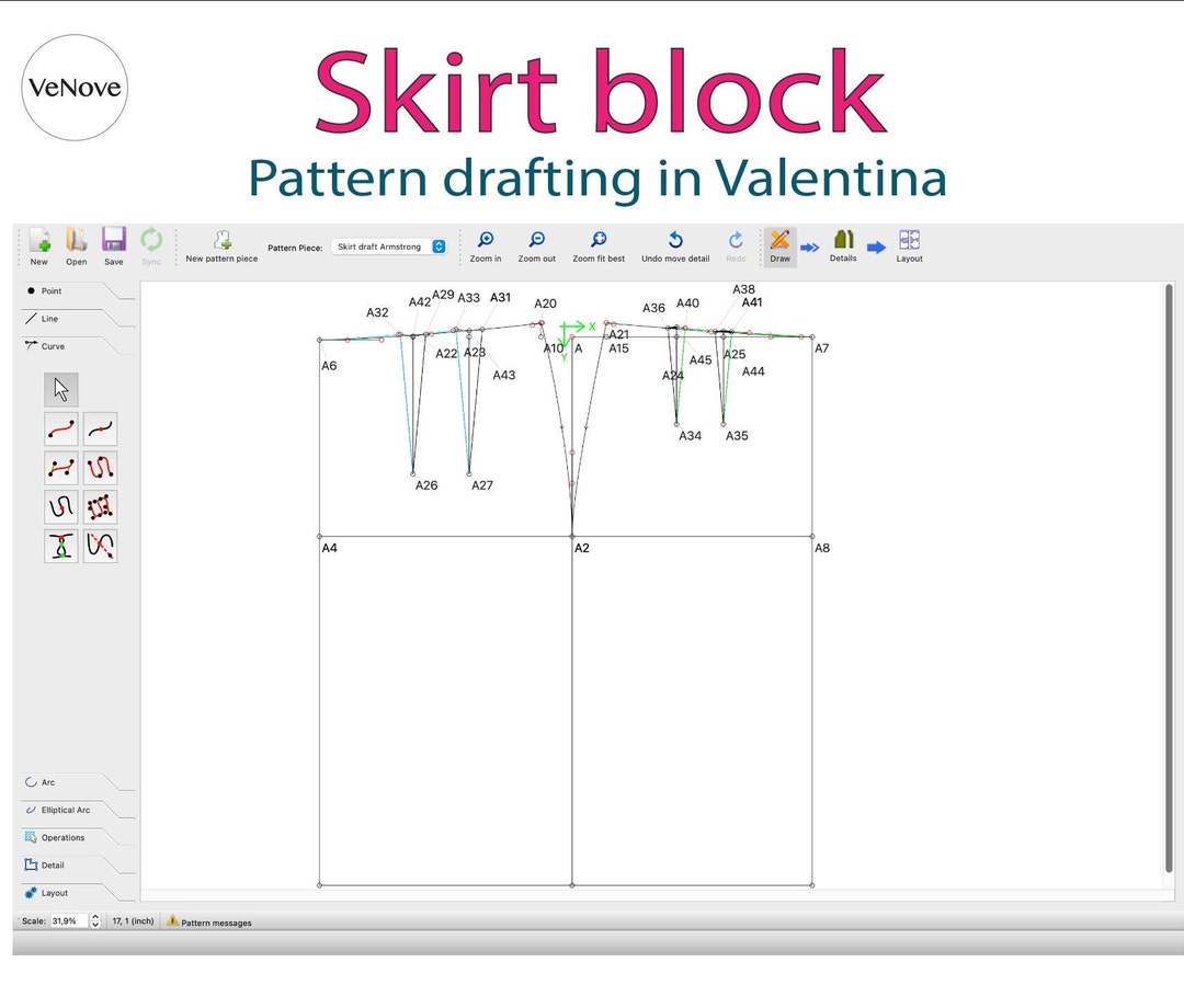 Skirt Draft in Valentina | Digital Sewing Pattern | Pattern File and ...