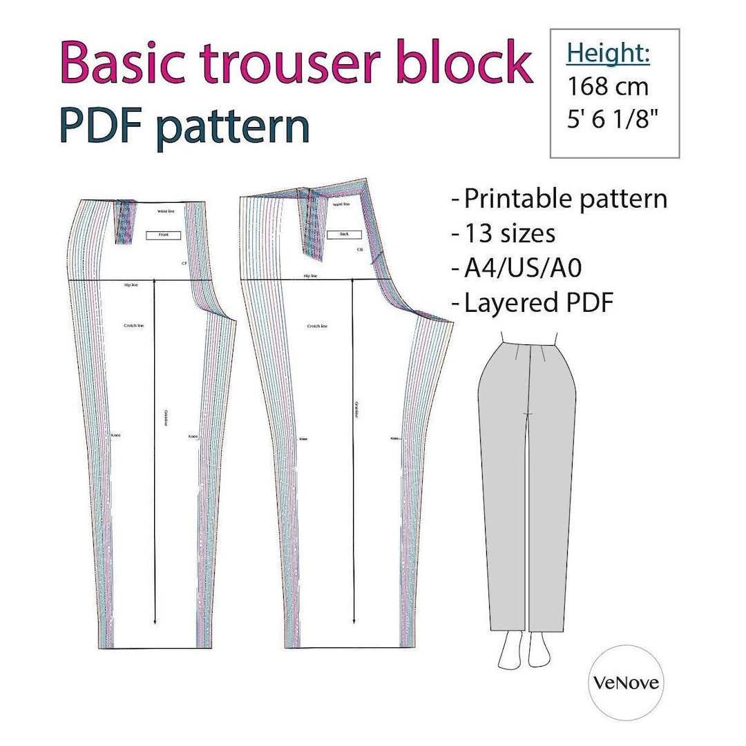 Basic Trouser Block|different Heights|168 Cm/5' 6 1/8"|13 Sizes 32-56|PDF Pattern|instant ...