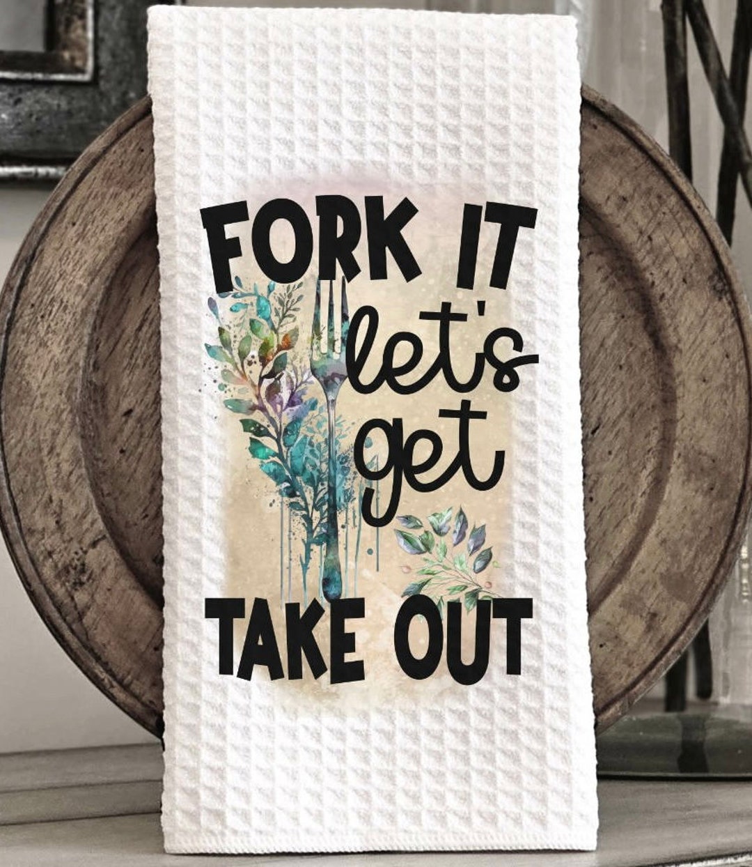 Fork It Let's Get Take Out Kitchen Towel | Watercolor Utensil Dish ...