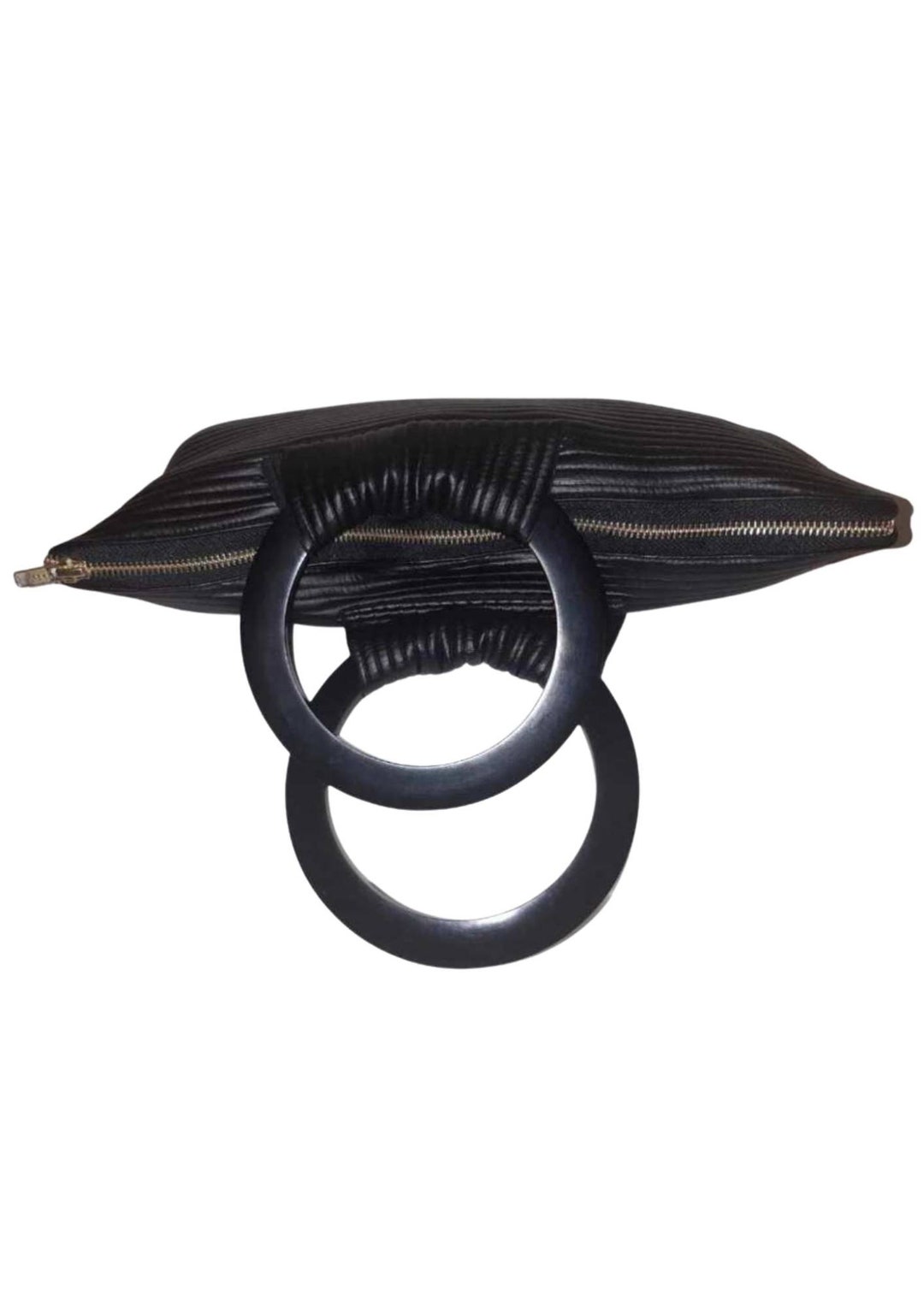 Round Top Handle Black Vinyl Handbag - Etsy