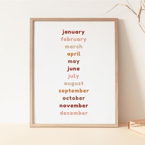 Boho Months of the Year Poster, Terracotta Months of the Year Print ...