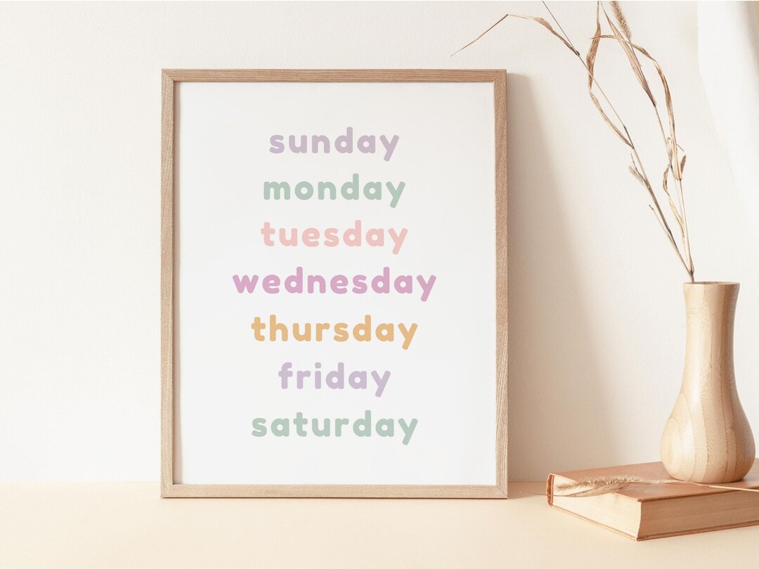 Pastel Days of the Week Print, Educational Poster, Pastel Nursery Print ...