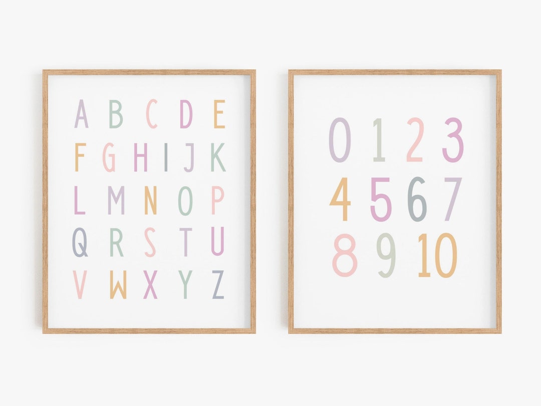 Set of 2 Prints, Pastel Alphabet Poster, Pastel Number Poster, 123 Wall ...