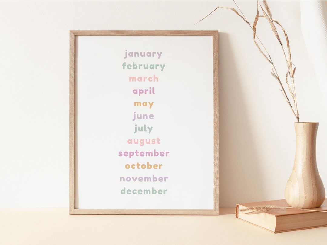 Pastel Months of the Year Print, Playroom Wall Art, Educational Poster ...