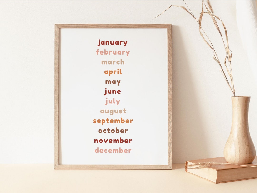 Boho Months of the Year Poster, Terracotta Months of the Year Print ...