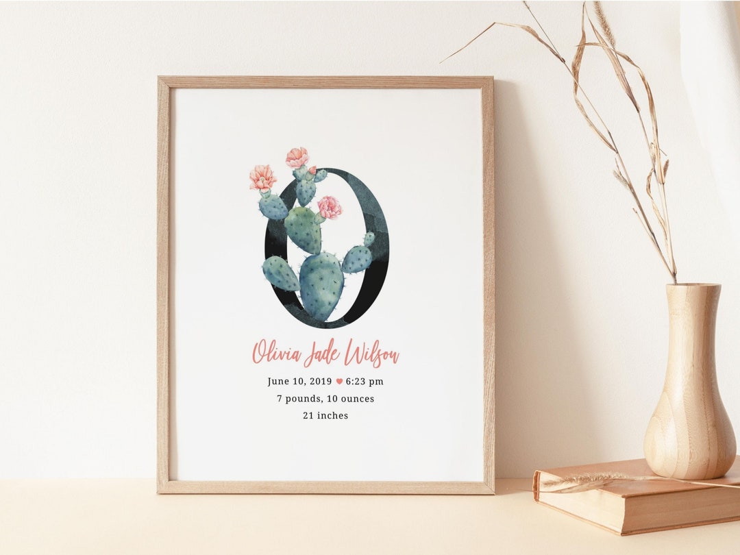 Succulent Birth Details Print, Watercolor Cactus Nursery Art (PDF, PNG ...