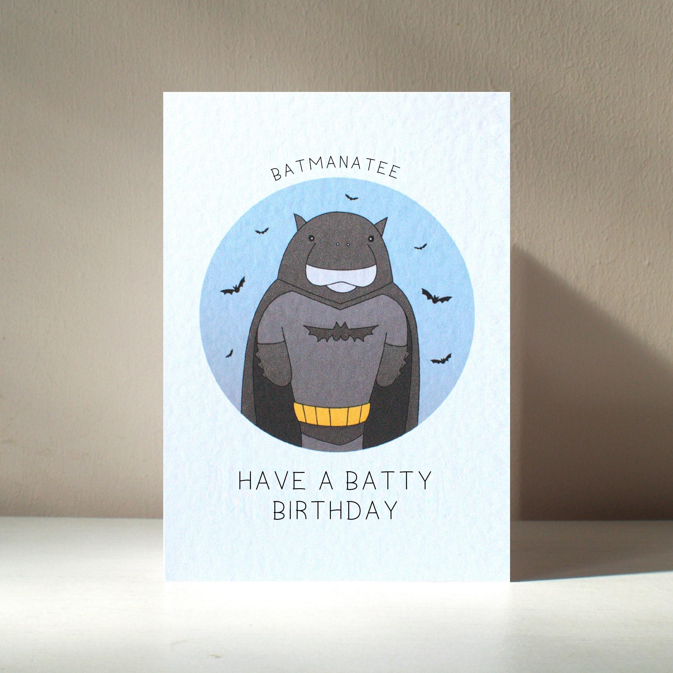 A6 Batmanatee Birthday Card – Funny Manatee Superhero Pun Personalised ...