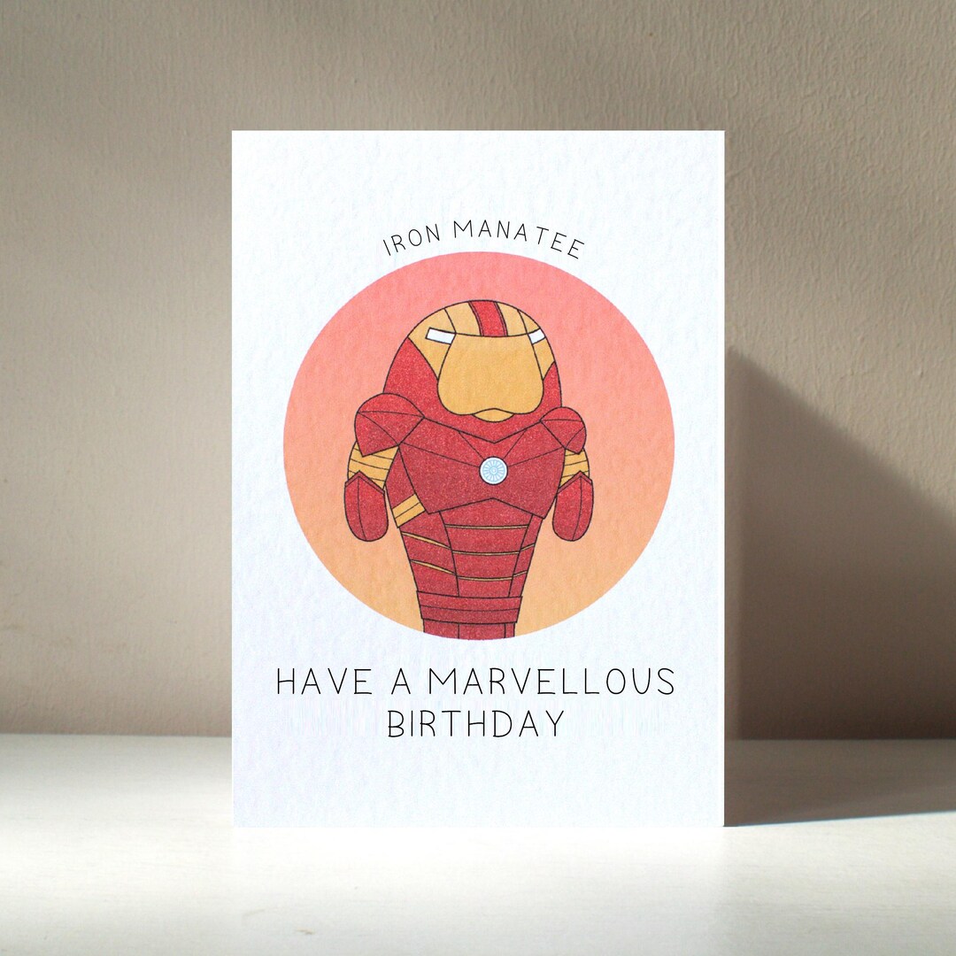 A6 Iron Manatee Birthday Card – Funny Superhero Personalised Greeting ...