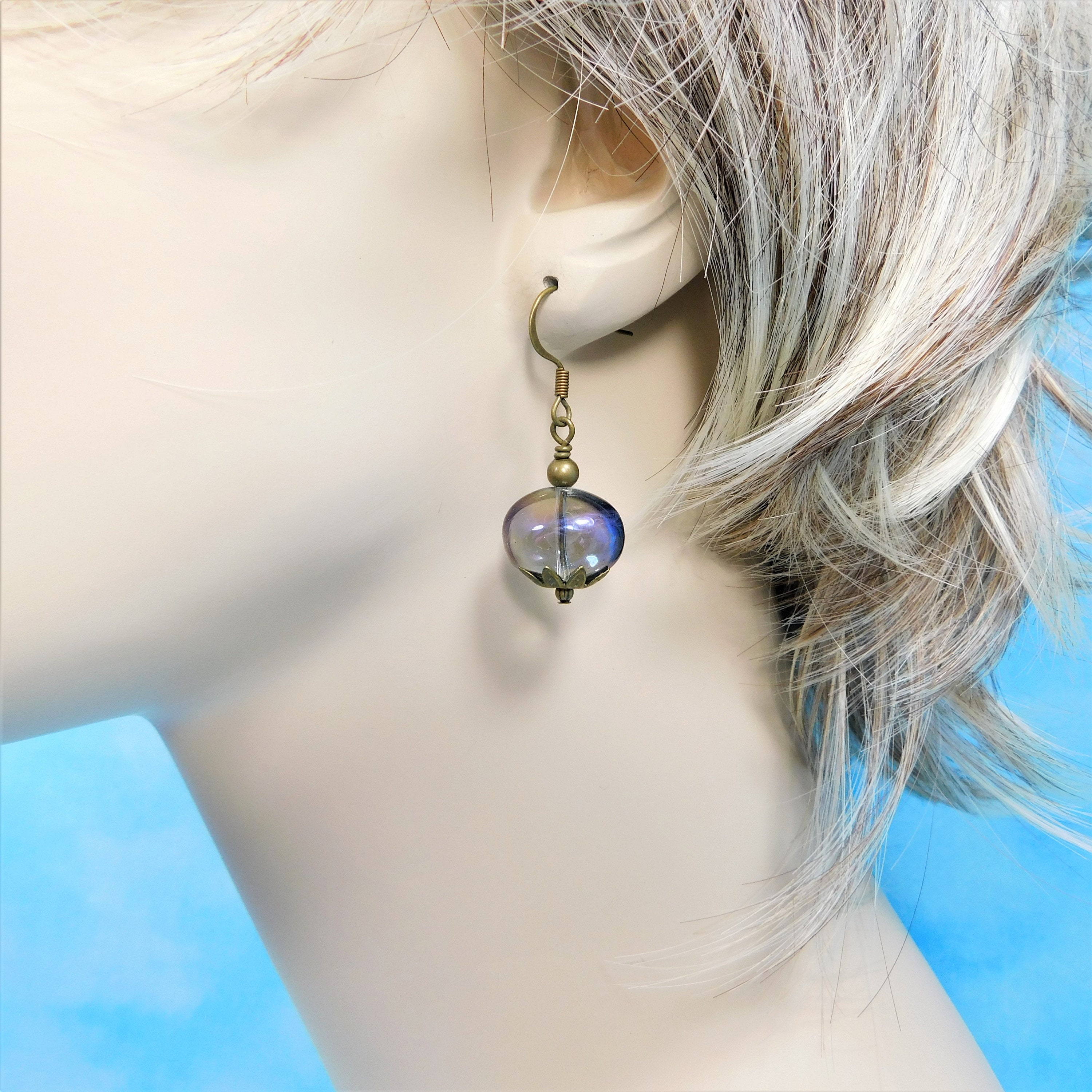 Boucles doreilles en verre poli Blue Fire pour oreilles | Etsy Boucles doreilles en verre poli Blue Fire pour oreilles | Etsy