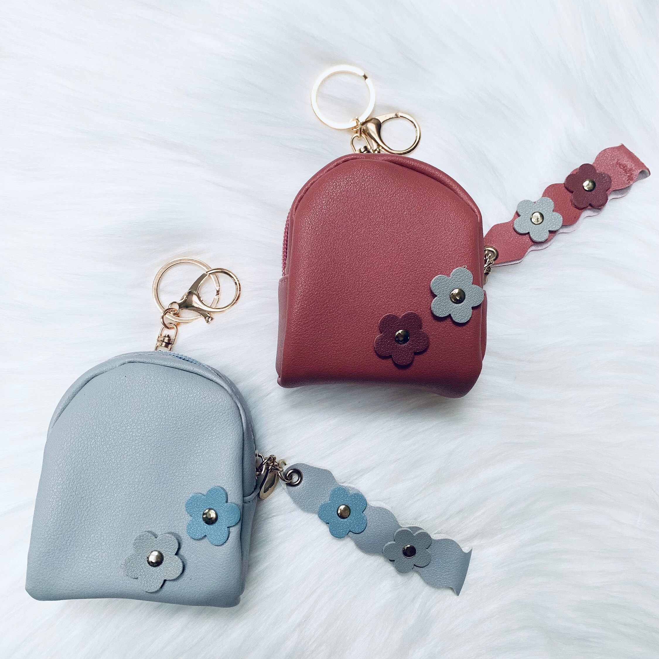 Mini Backpack Coin Pouch/purse Keychains Faux Leather Punch Flowers 2pc ...