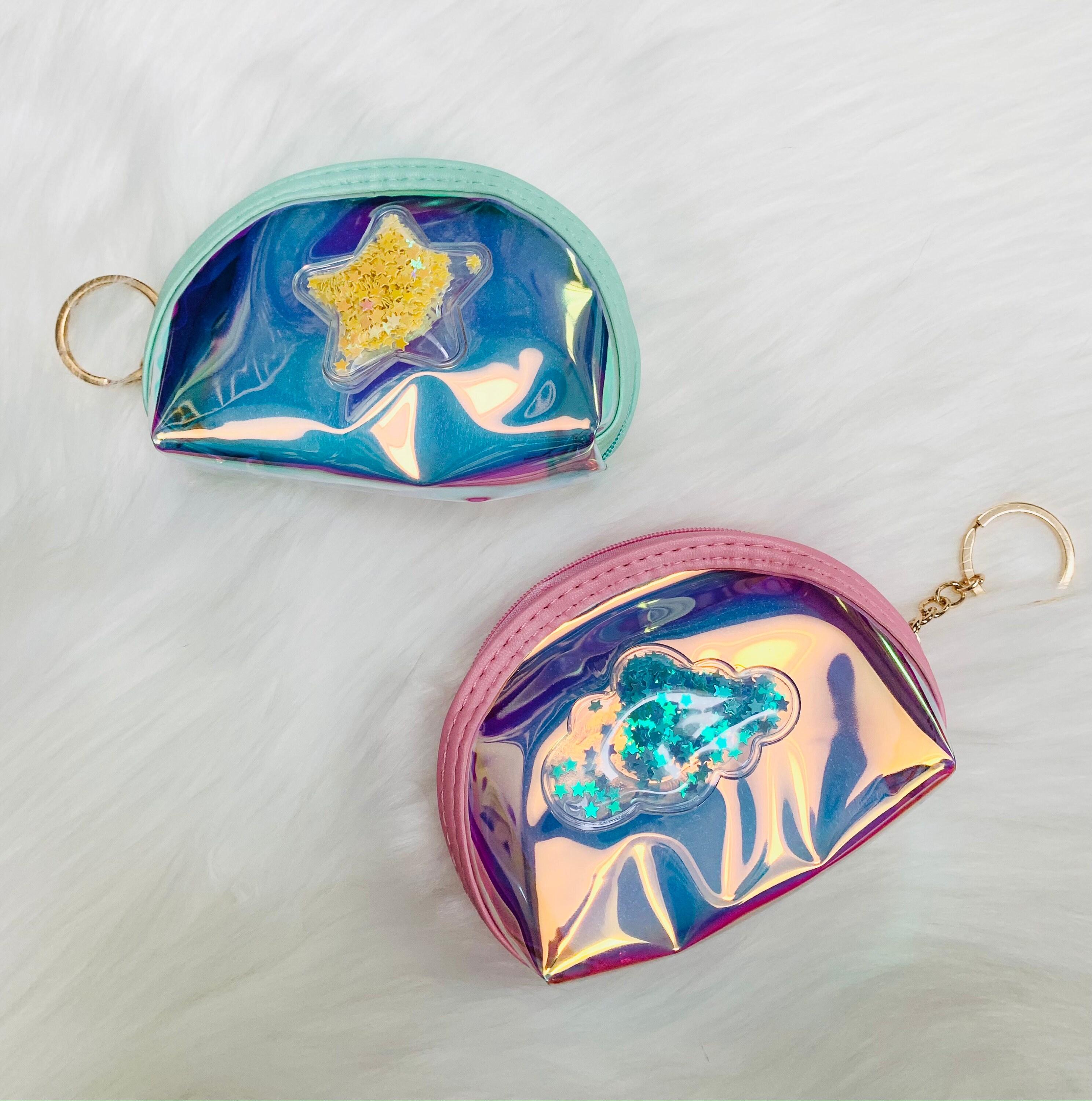 Holographic Transparent Zipper Coin Pouch Bag Mini Star/cloud Change ...