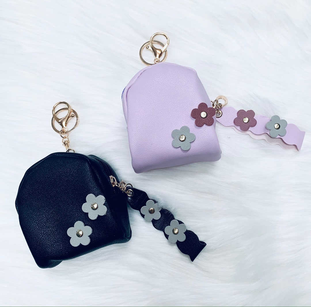 Mini Backpack Coin Pouch/purse Keychains Faux Leather Punch Flowers ...