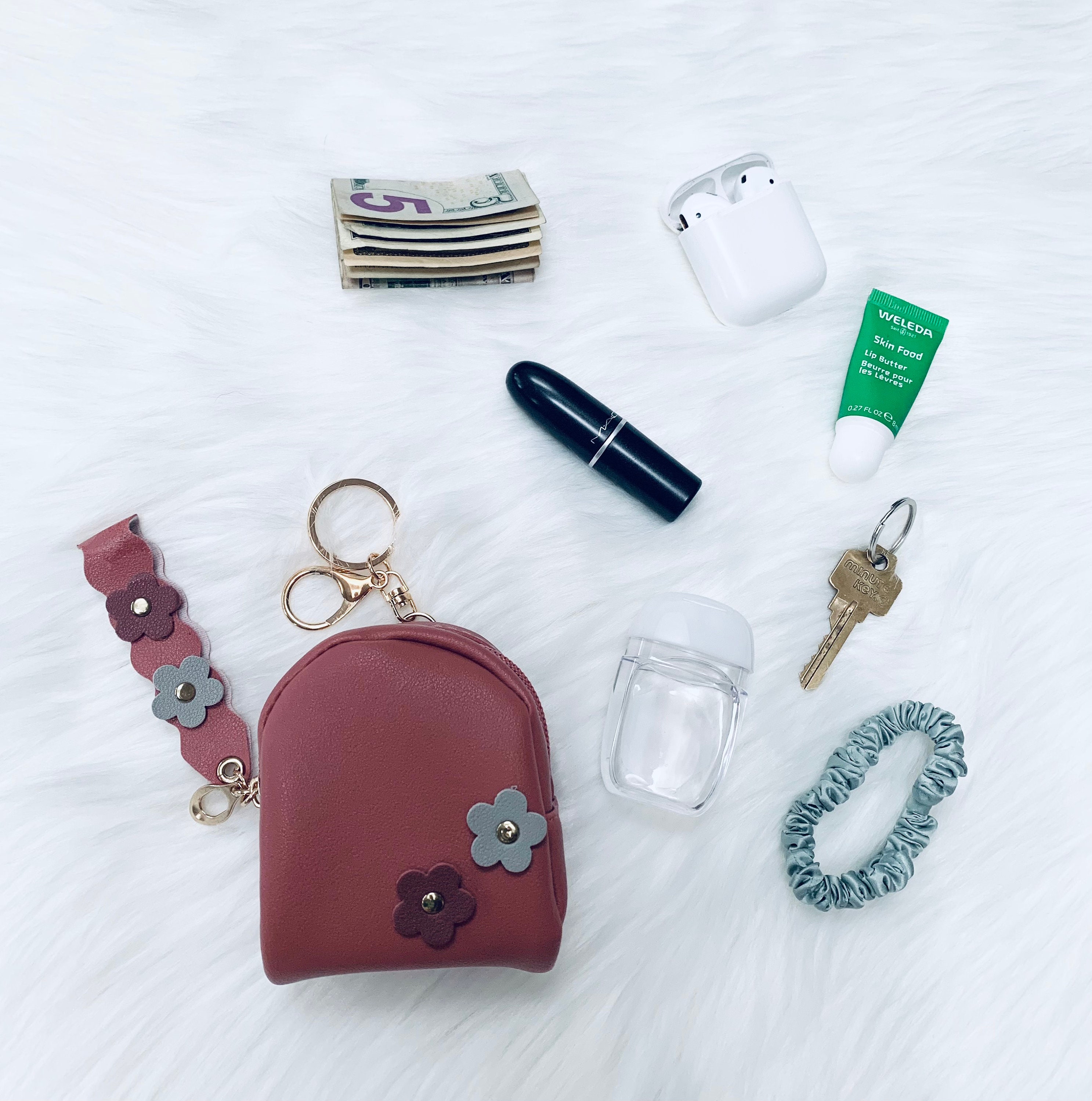 Mini Backpack Coin Pouch/purse Keychains Faux Leather Punch Flowers 2pc ...