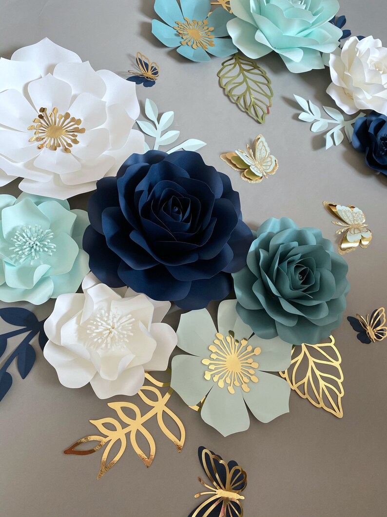 Blue Paper Flower Wall Decor | Nursery Floral Arrangement - Etsy