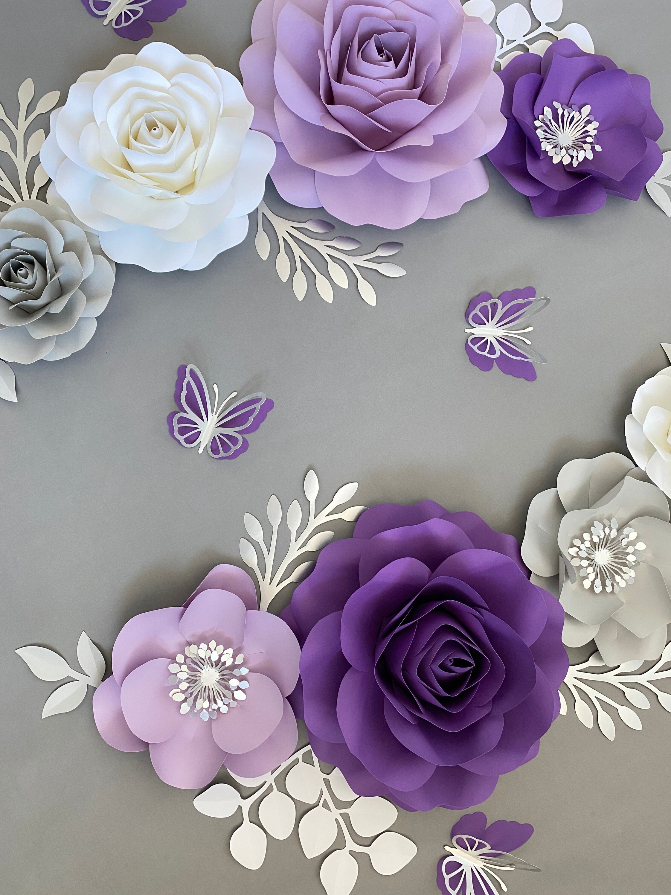 Purple Paper Flower Set: Nursery Wall Decor With Butterflies - Etsy
