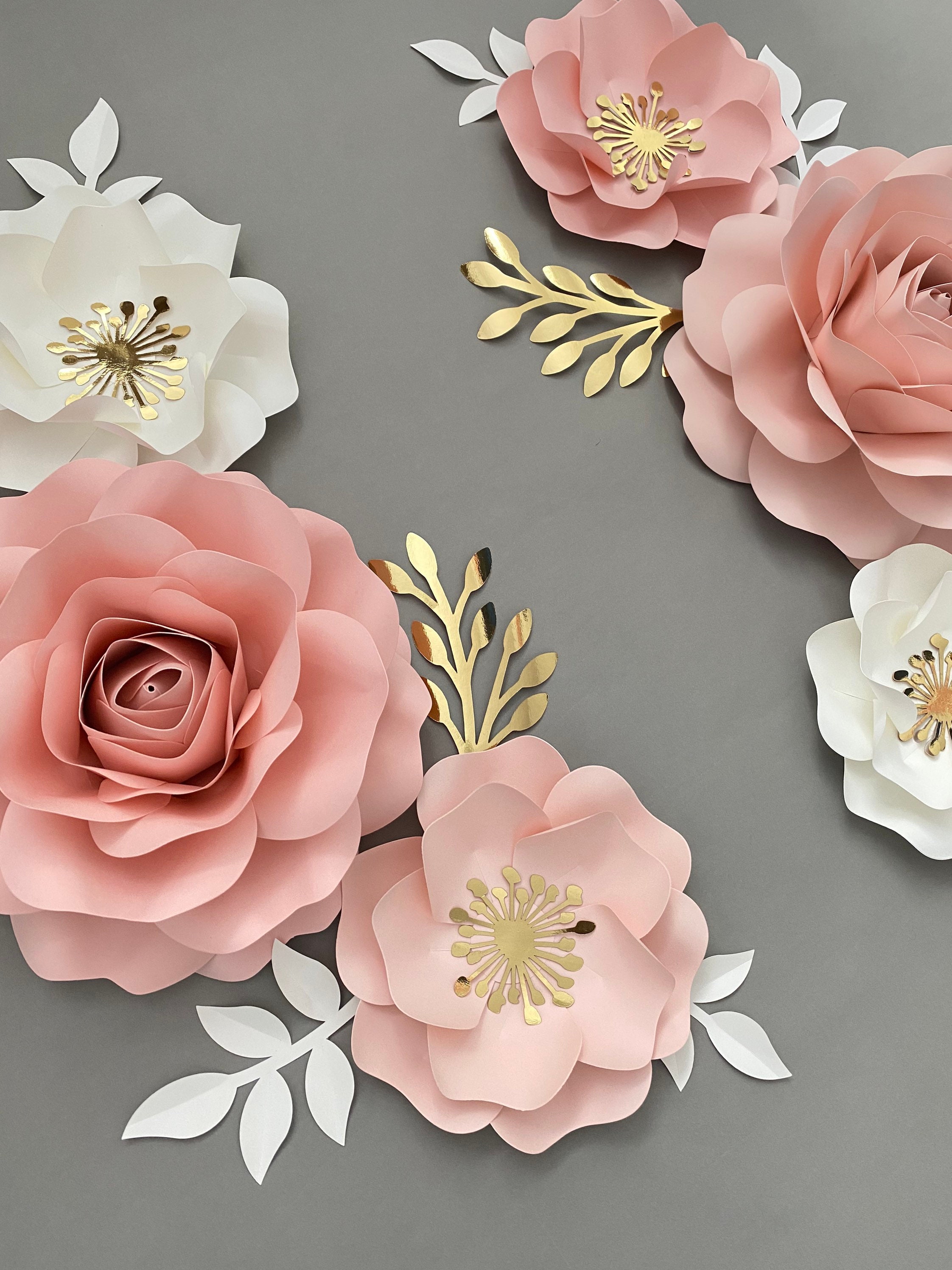 Paper Flower Set | Blush Pink Nursery Flowers | Nursery Paper Flower ...