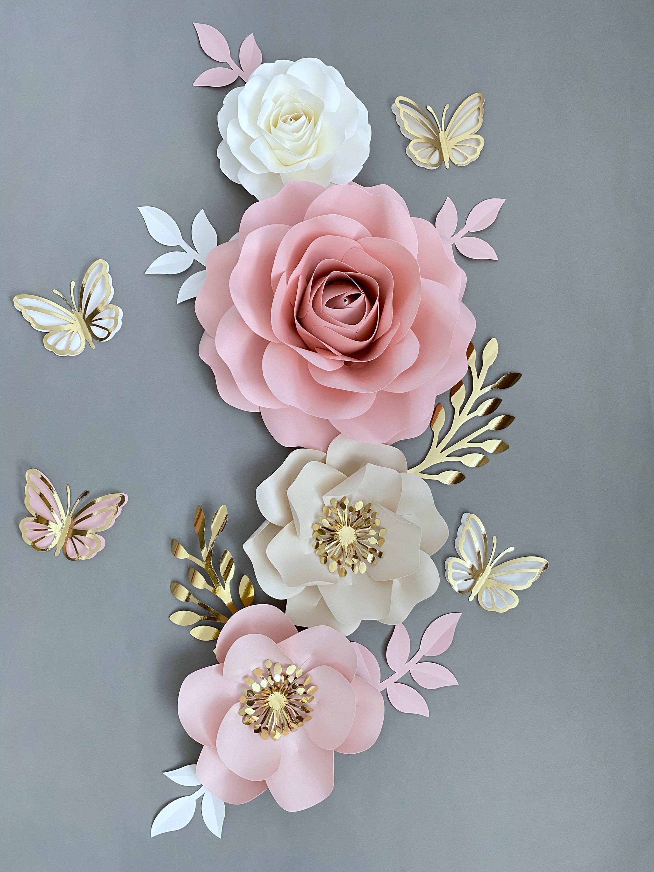 Blush Rose Paper Flower Nursery Wall Decor With Butterflies - Etsy