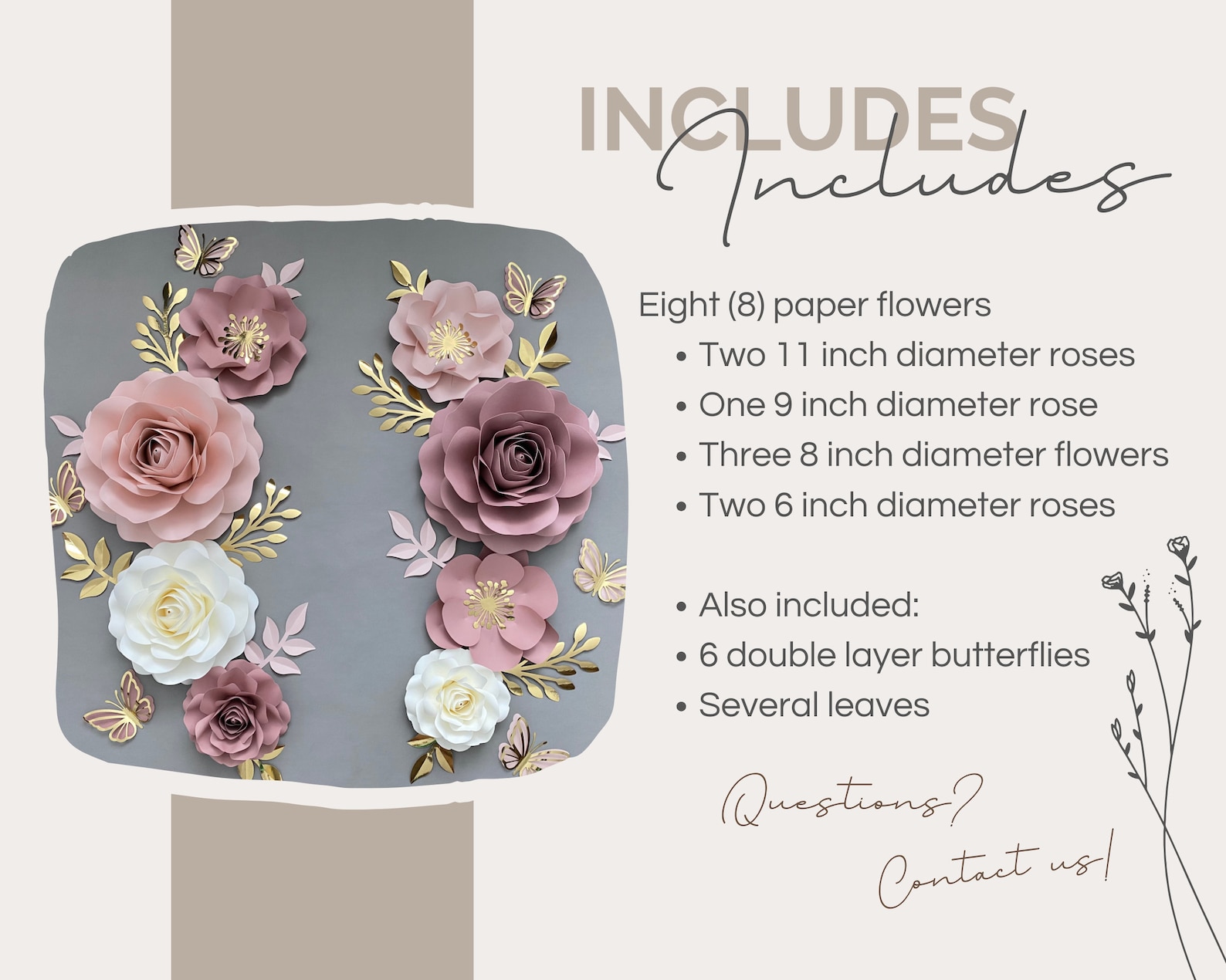 Dusty Rose Paper Nursery Flowers Baby Girl Nursery Wall Décor Nursery ...