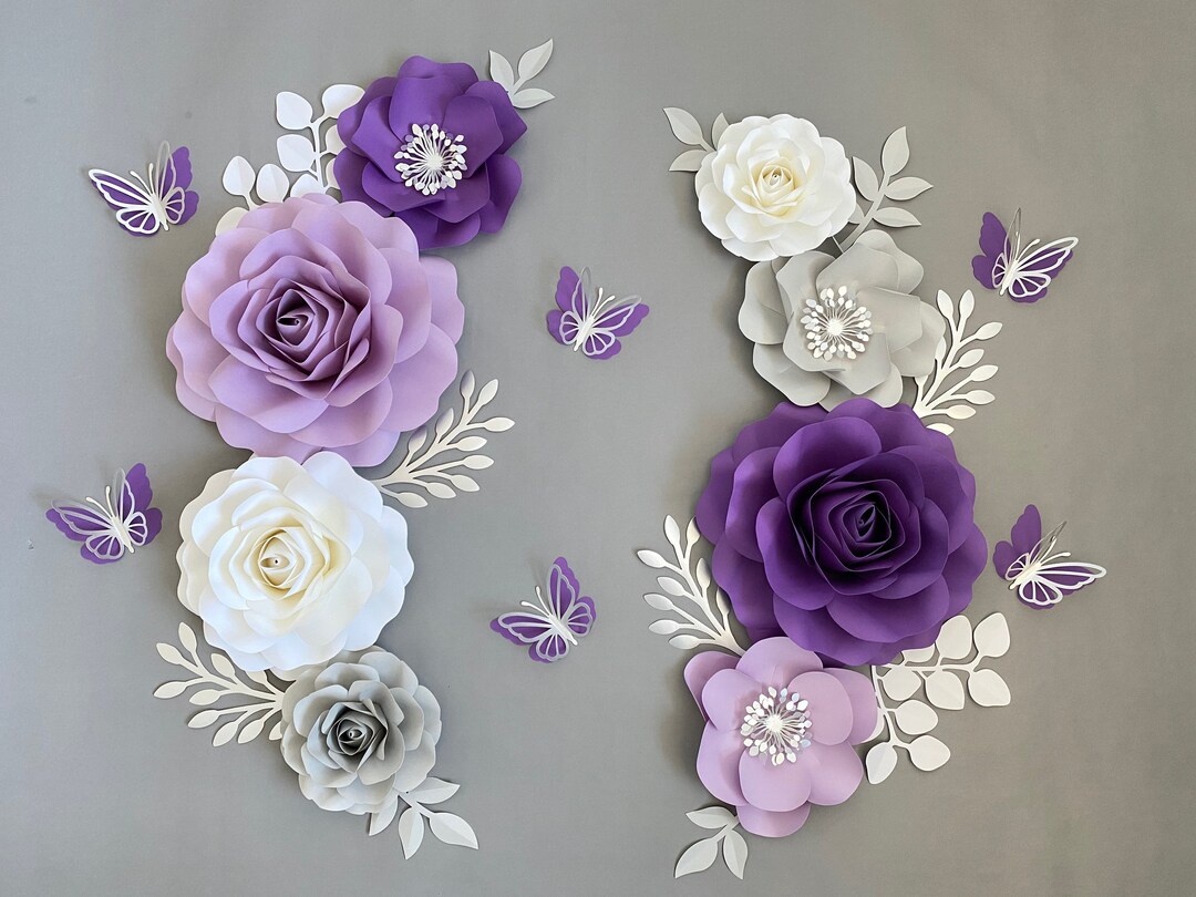 Purple Paper Flower Set: Nursery Wall Decor With Butterflies - Etsy