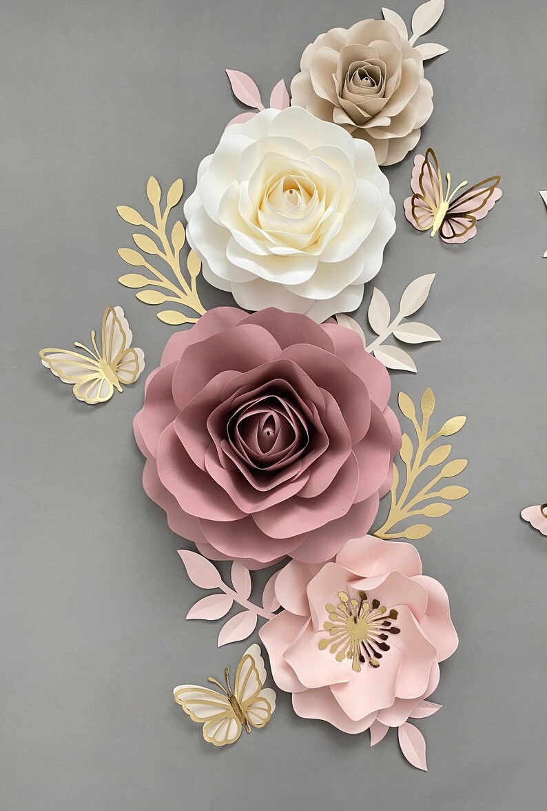 Dusty Rose Paper Nursery Flowers Baby Girl Nursery Wall - Etsy