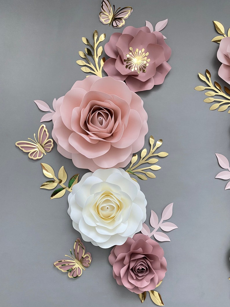 Dusty Rose Paper Nursery Flowers Baby Girl Nursery Wall | Etsy