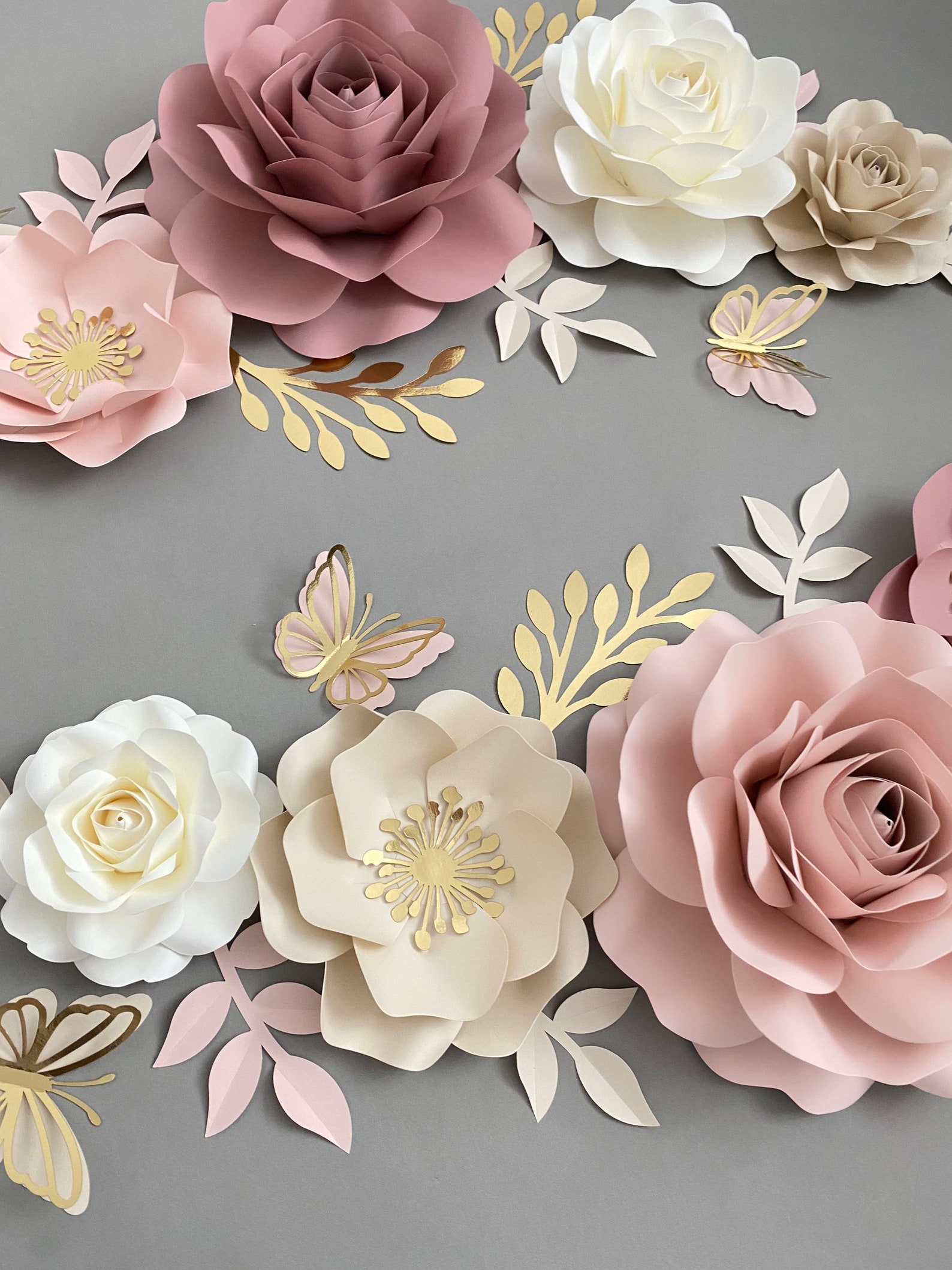 Dusty Rose Paper Nursery Flowers Baby Girl Nursery Wall - Etsy