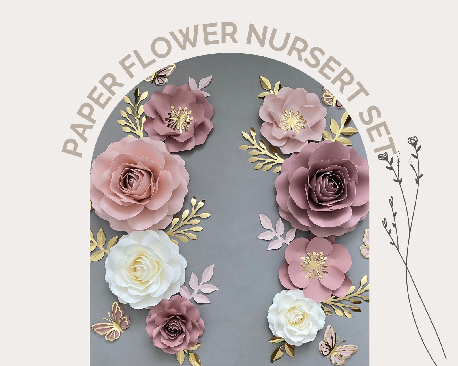 Dusty Rose Paper Nursery Flowers Baby Girl Nursery Wall Décor Nursery ...