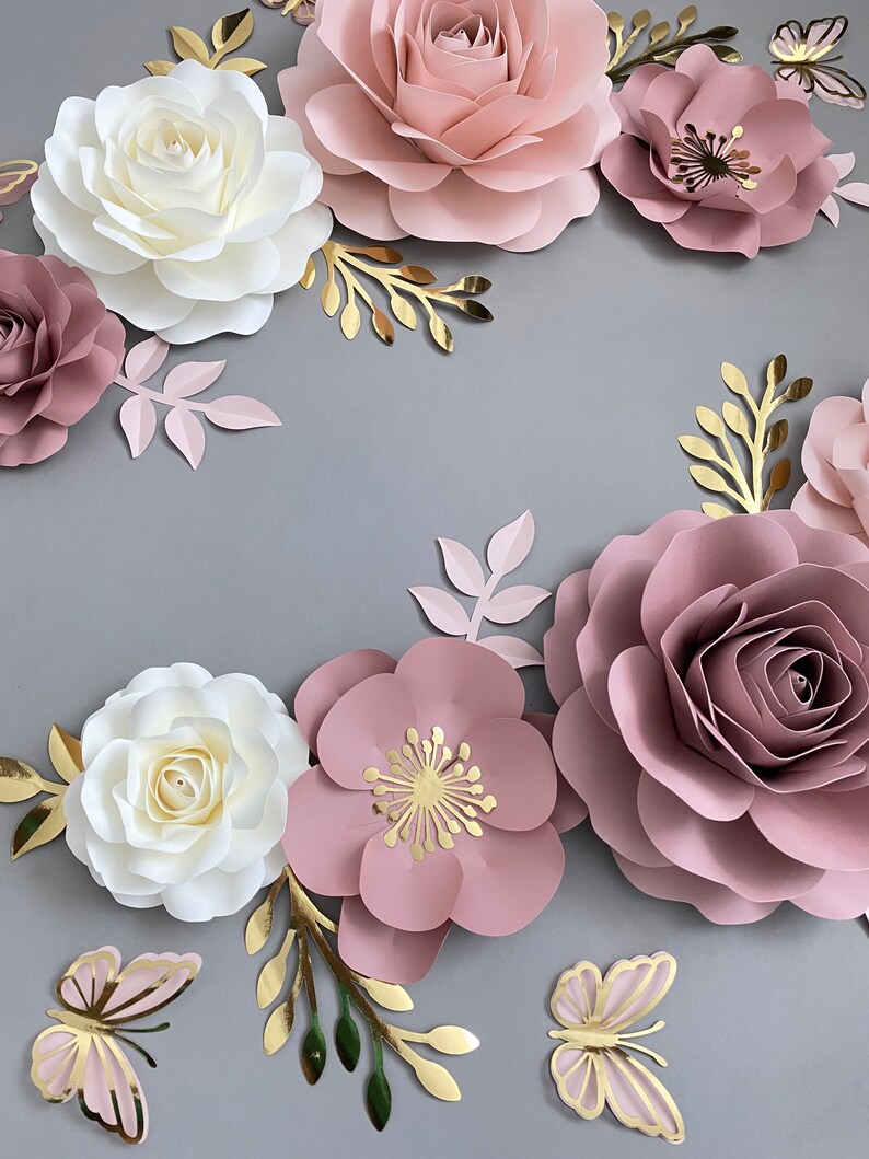 Dusty Rose Paper Nursery Flowers Baby Girl Nursery Wall - Etsy