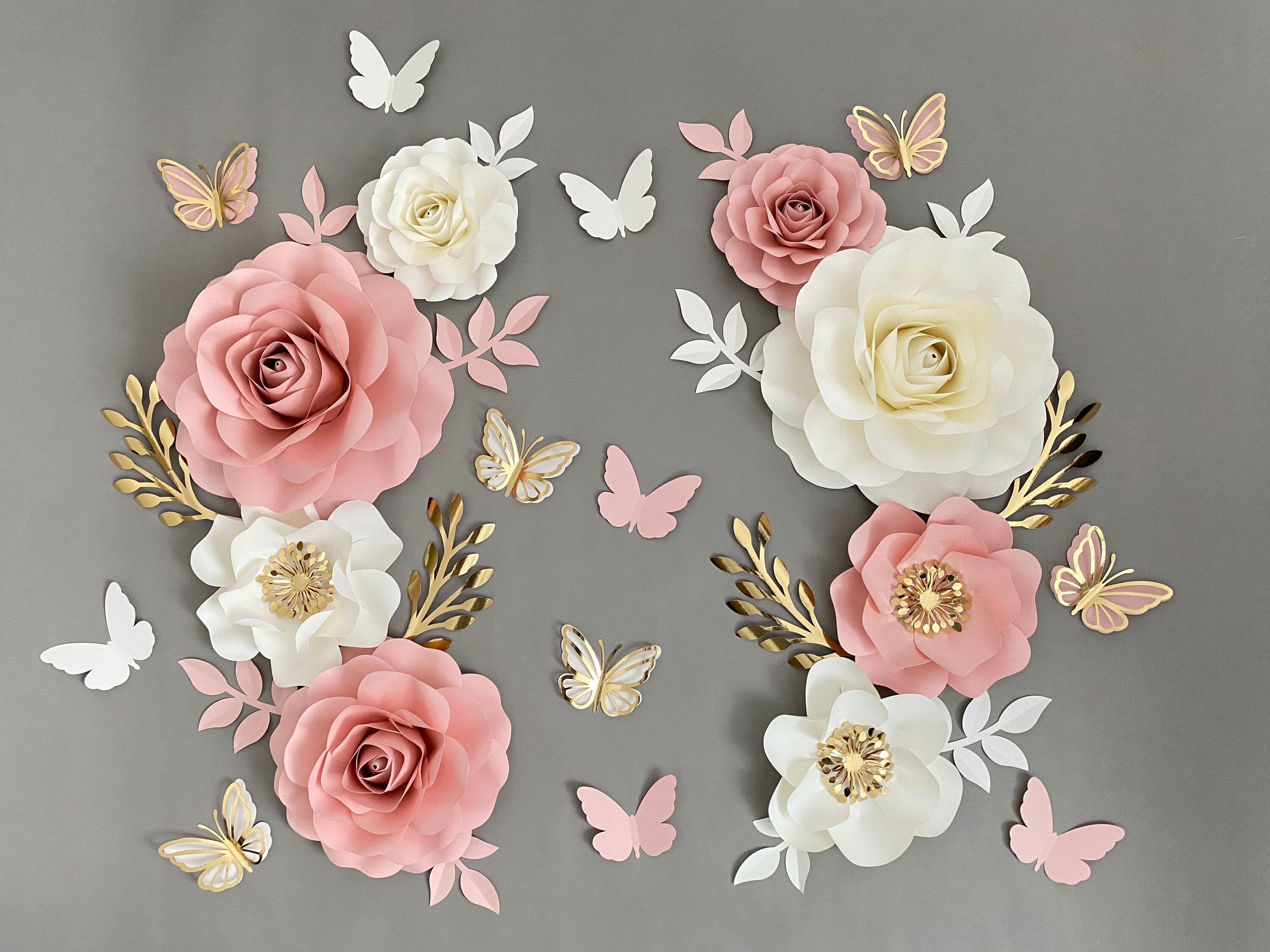 Paper Flower Set Pink Nursery Flowers Nursery Paper Flower | Etsy