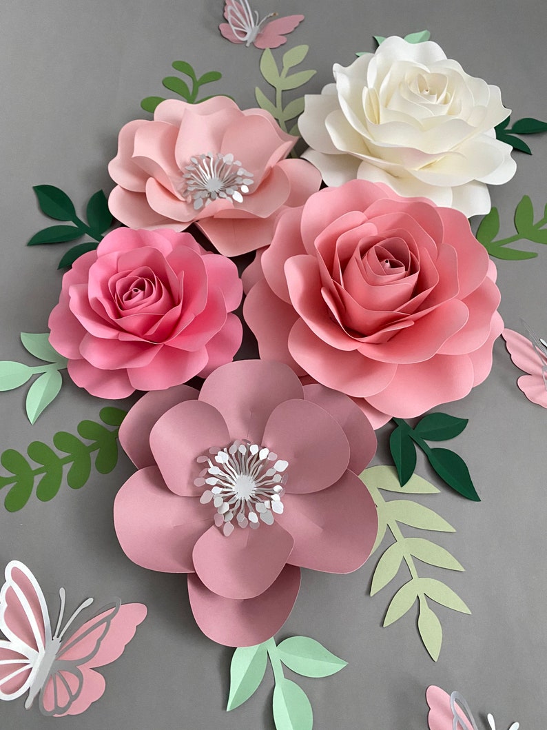 Paper Flower Set Pink Nursery Flowers Nursery Paper Flower - Etsy
