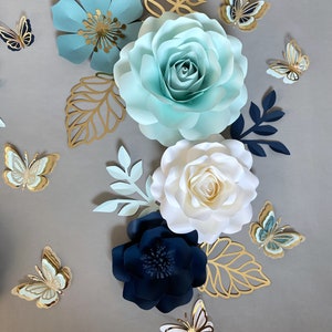 Paper Flower Wall Decor | Blue Nursery Wall Paper Flowers | BUTTERFLIES ...