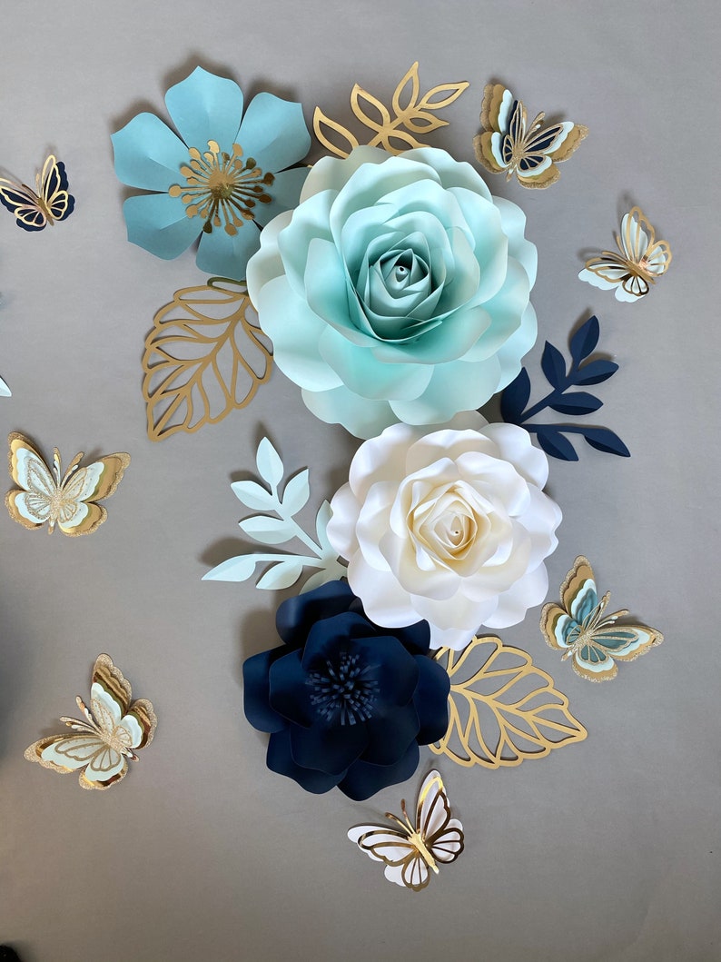 Blue Paper Flower Wall Decor | Nursery Floral Arrangement - Etsy