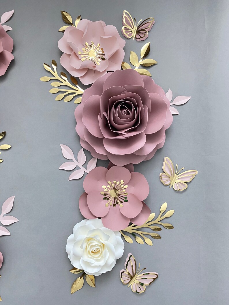 Dusty Rose Paper Nursery Flowers Baby Girl Nursery Wall - Etsy