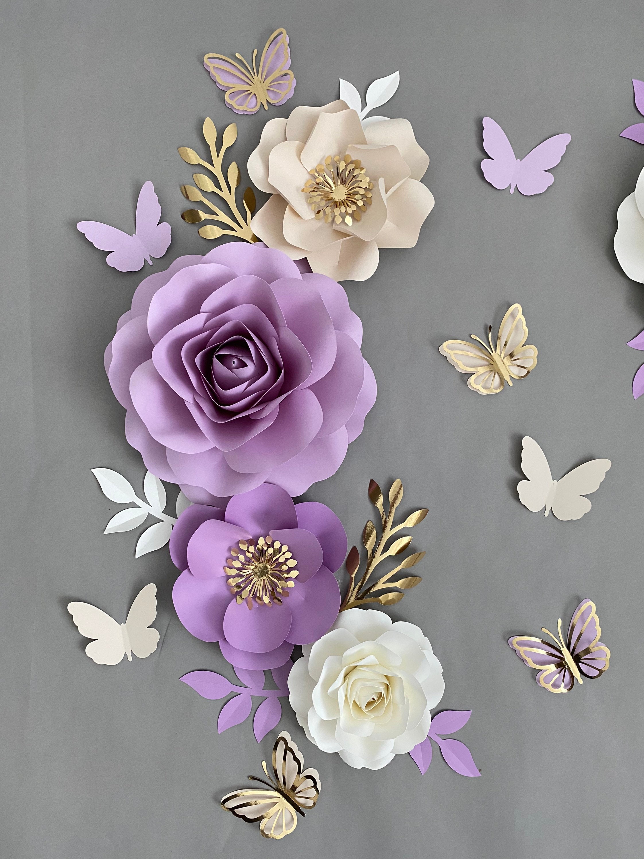 Purple Nursery Wall Decor, Baby Girl Flower Wall Set, Lavender Paper ...