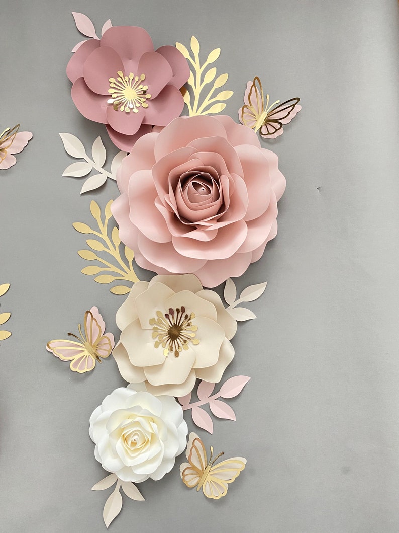 Dusty Rose Paper Nursery Flowers Baby Girl Nursery Wall - Etsy