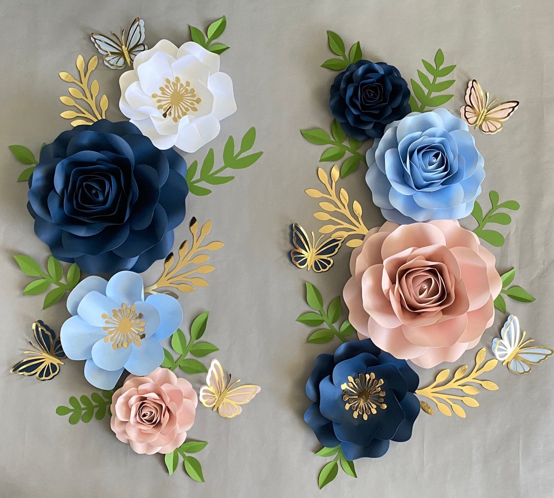 Paper Flower Set Blue and Pink Nursery Flowers Nursery Paper Flower ...