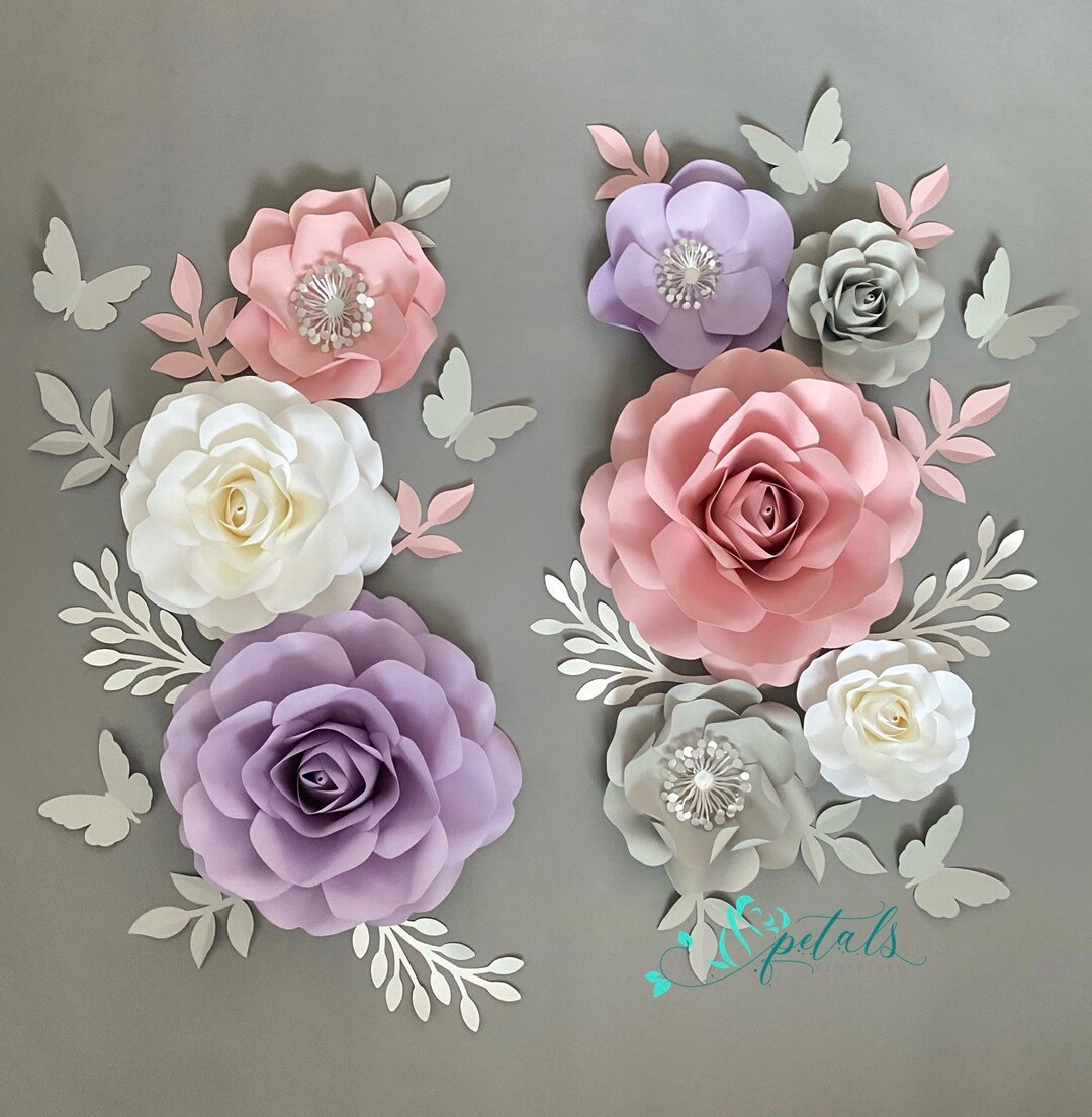 Purple Paper Flowers, Paper Flower Wall Decor, Purple Nursery Decor ...