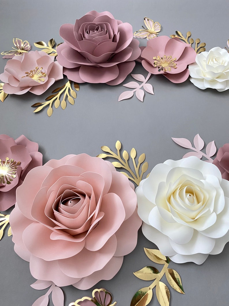 Dusty Rose Paper Nursery Flowers Baby Girl Nursery Wall - Etsy