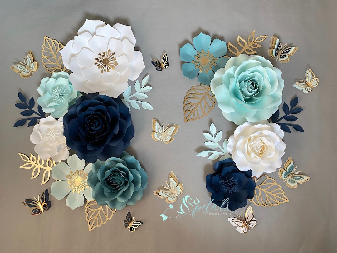 Paper Flower Wall Decor | Blue Nursery Wall Paper Flowers | BUTTERFLIES ...
