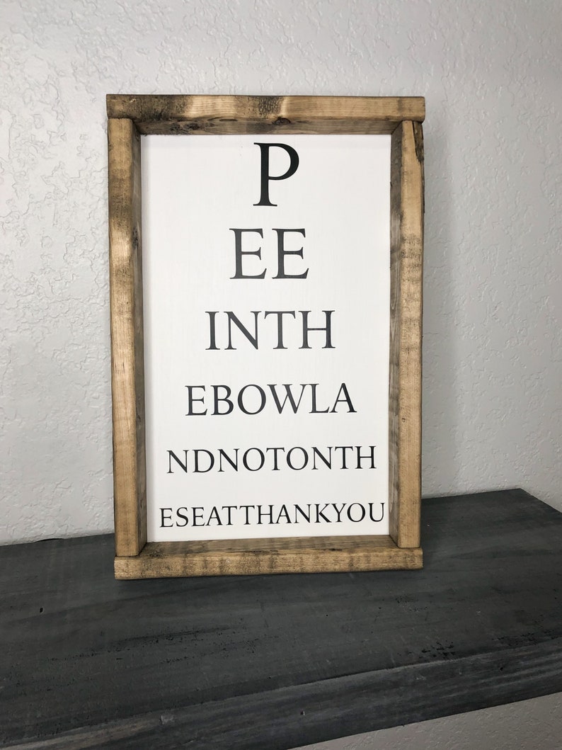 Pee in the Bowl Eye Chart / Wood Framed Sign / Funny Bathroom - Etsy