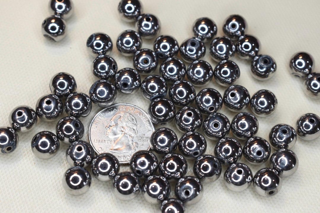 Vintage Round Acrylic Silver Reflective Beads *115g* - Etsy