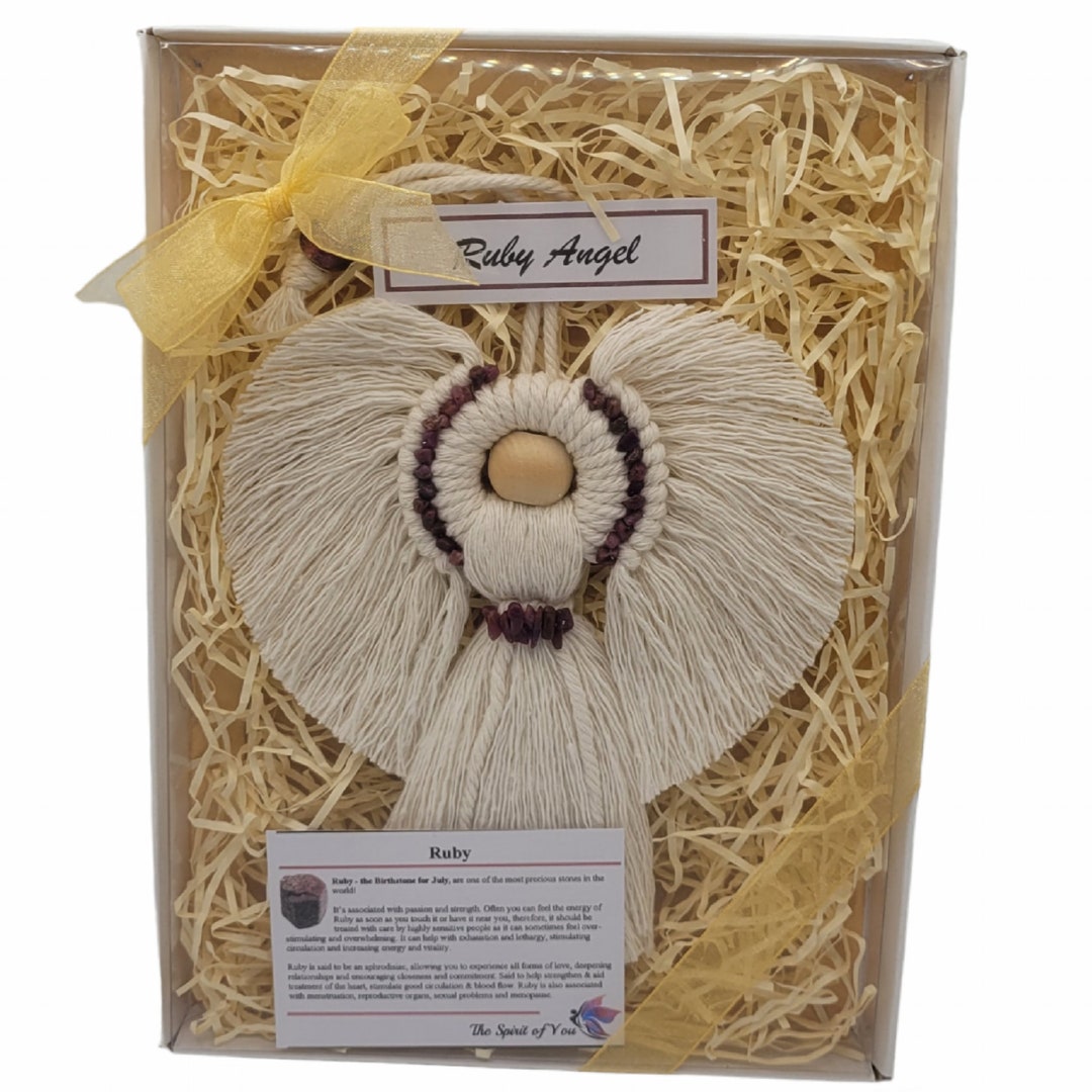 Angel in Gift Box, Decorated With Ruby Beads, Guardian Angel Gift, July ...