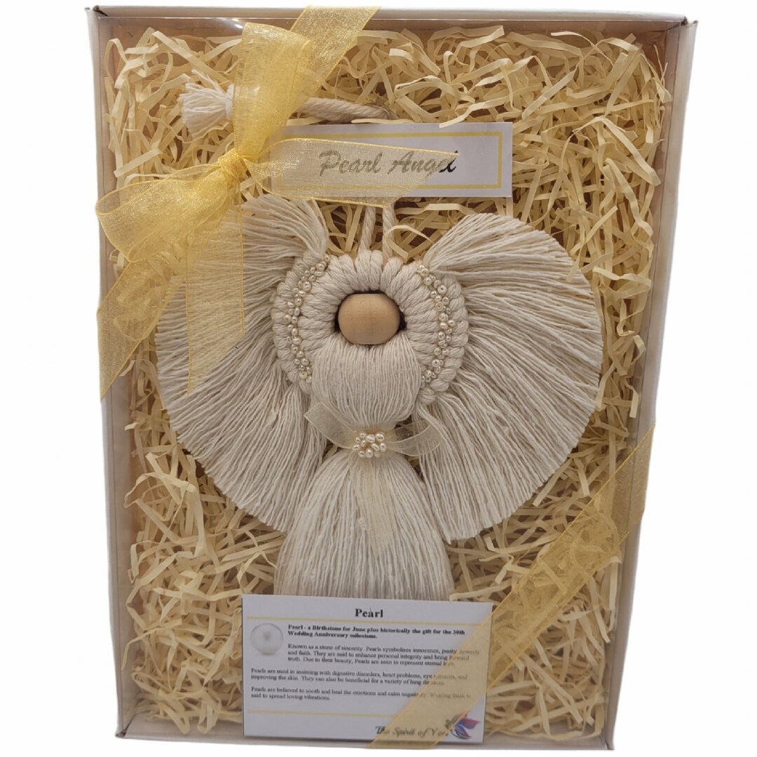 June Birthstone Christmas Gift, Angel With Pearl Beads, Guardian Angel ...