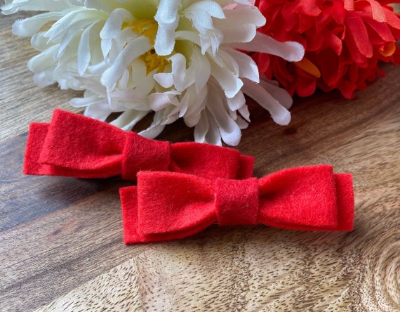 Red Felt Bow Hair Clips Pair - Etsy