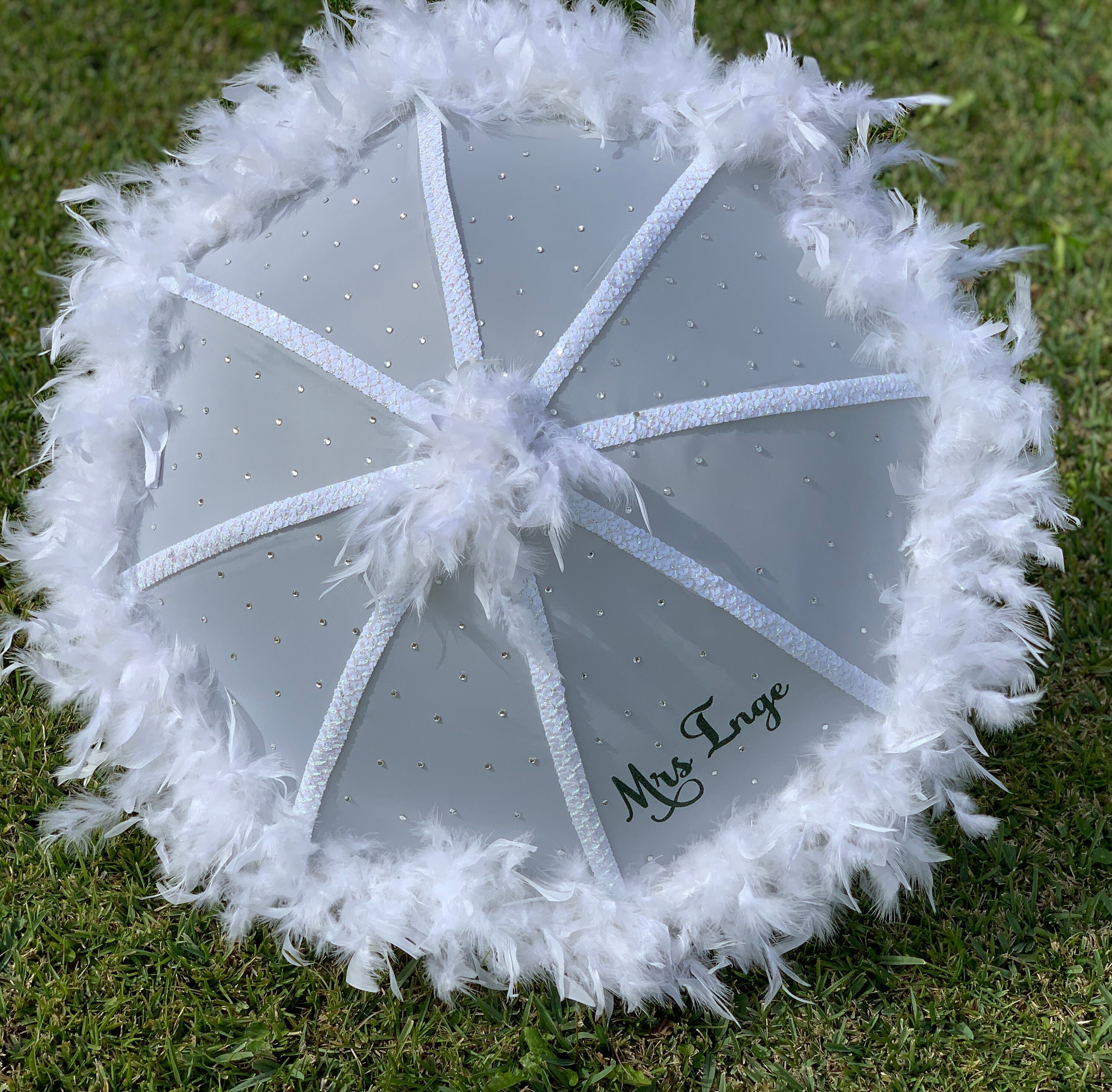 Personalized Wedding Umbrella, Second Line Feather Boa Parasol - Etsy